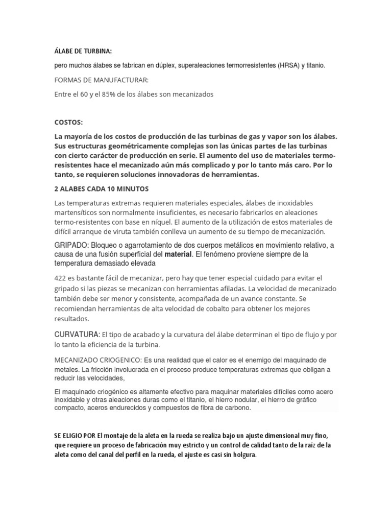Álabe de Turbina | PDF | Acero | Mecanizado
