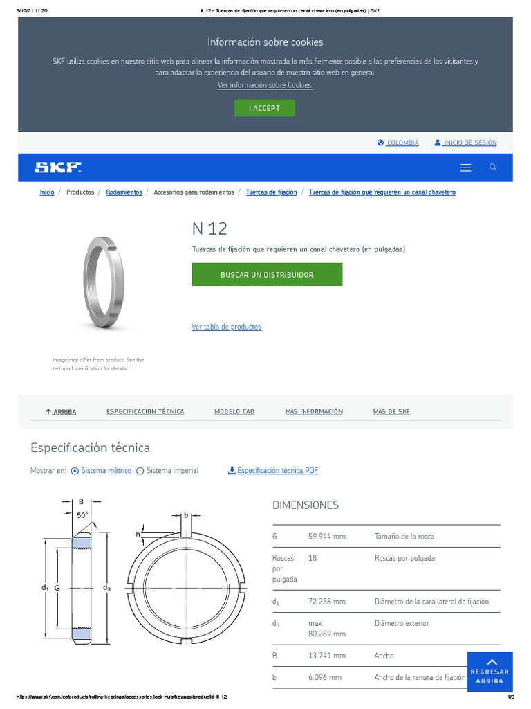 N 12 - Tuercas de Fijación Que Requieren Un Canal Chavetero (En Pulgadas) - SKF | PDF | Informática