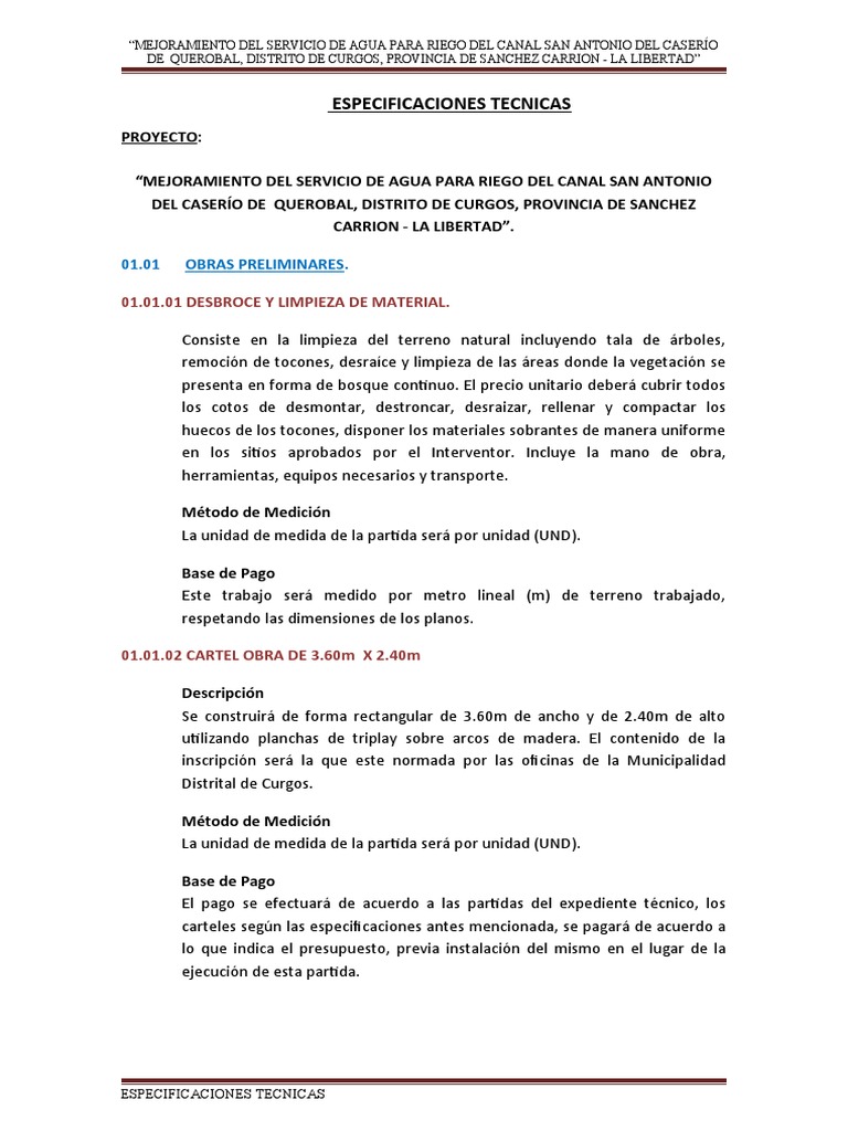 Espec. Tecnicas Ok | PDF | Hormigón | Presupuesto