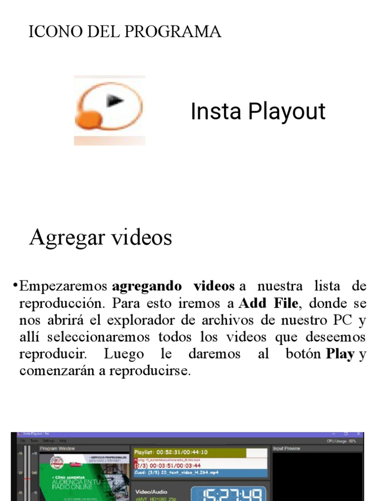 Instrucción Insta Playout | PDF | Informática | Multimedia