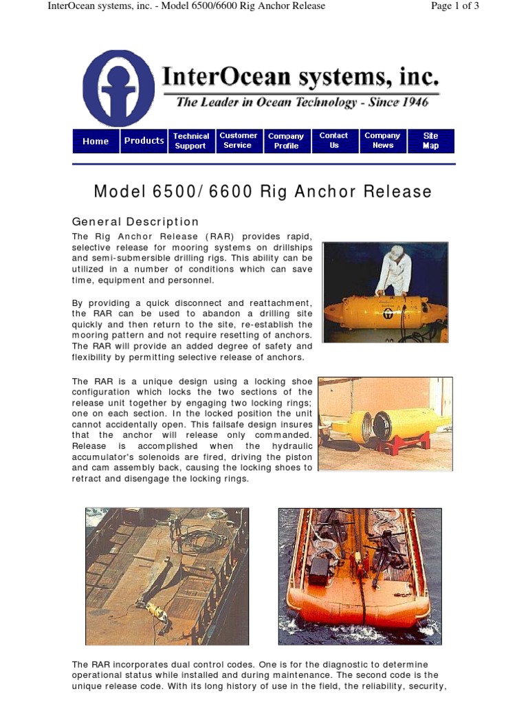Inter Ocean Rig Anchor Release 6500 | PDF | Drilling Rig | Anchor