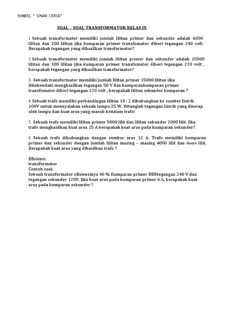 Soal Transformator | PDF