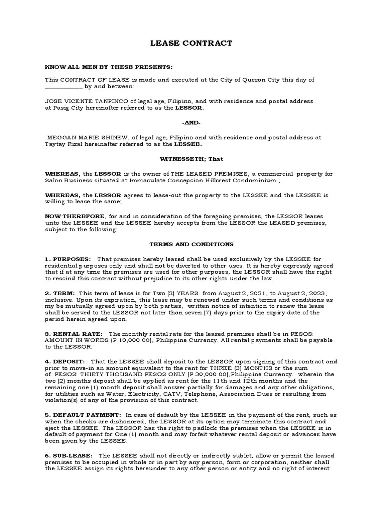 Contract of Lease | PDF | Lease | Law Of Obligations