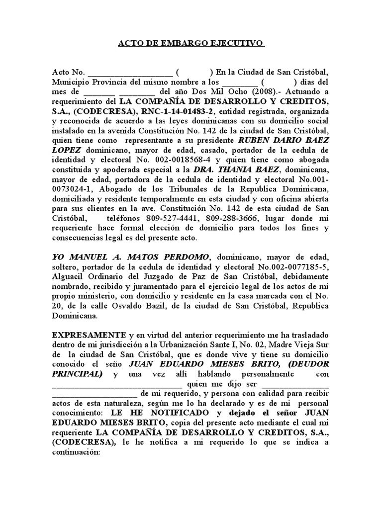 Acto de Embargo | PDF | República Dominicana