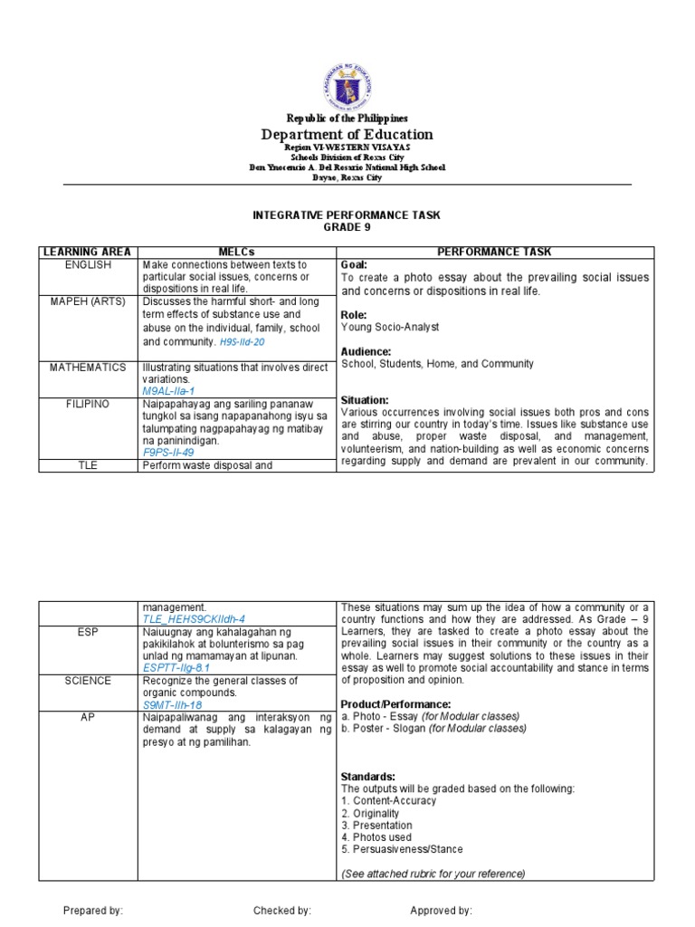 Integrative Performance Task Grade 9 Teachers | PDF | Cognition | Learning