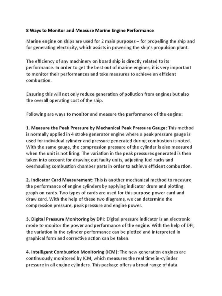 8 Ways To Monitor and Measure Marine Engine Performance | PDF | Engines ...