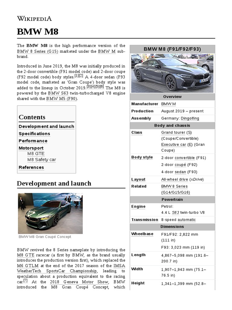 BMW M8 | PDF | Motor Vehicle | Private Transport