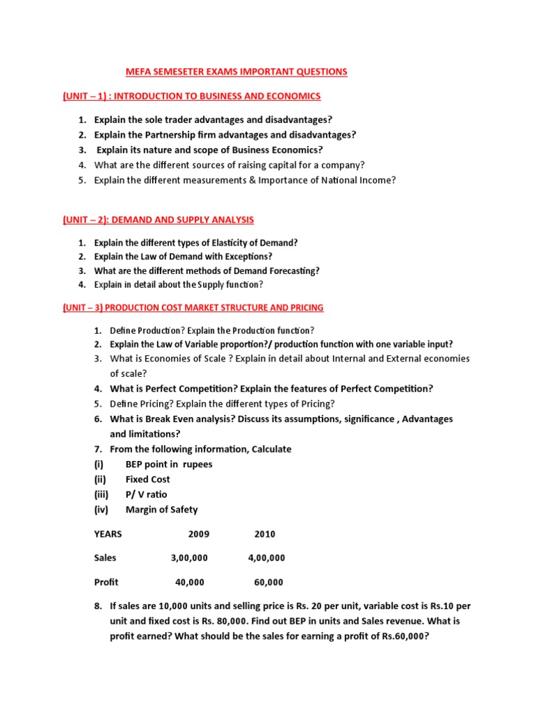 MEFA Question Bank | PDF | Demand | Profit (Economics)