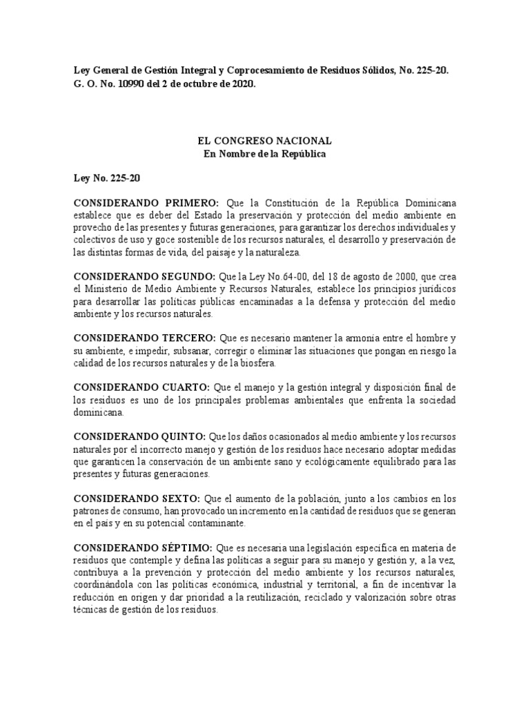 Ley 225-2020 | PDF | Residuos | Reciclaje