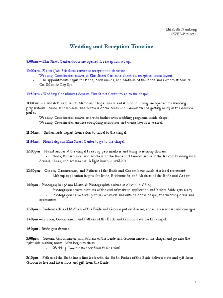 Wedding Reception Timeline | Download Free PDF | Wedding | Bride