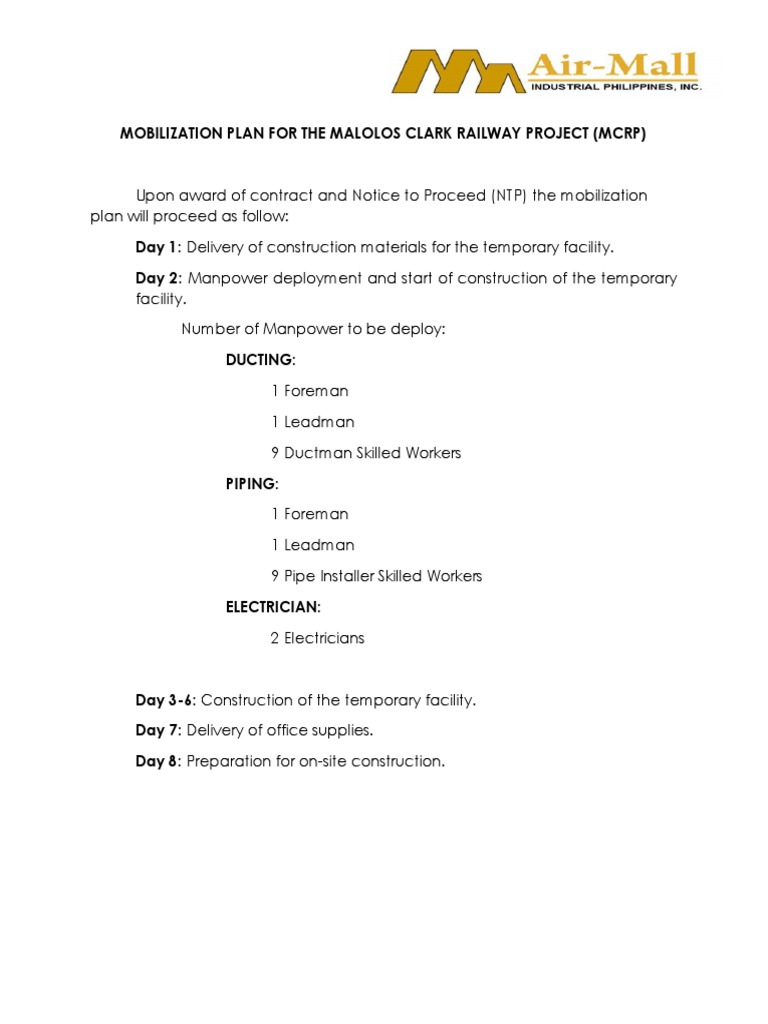 Mobilization Plan | PDF