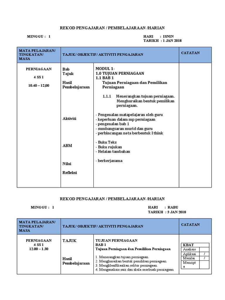 RPH Tingkatan 4 | PDF
