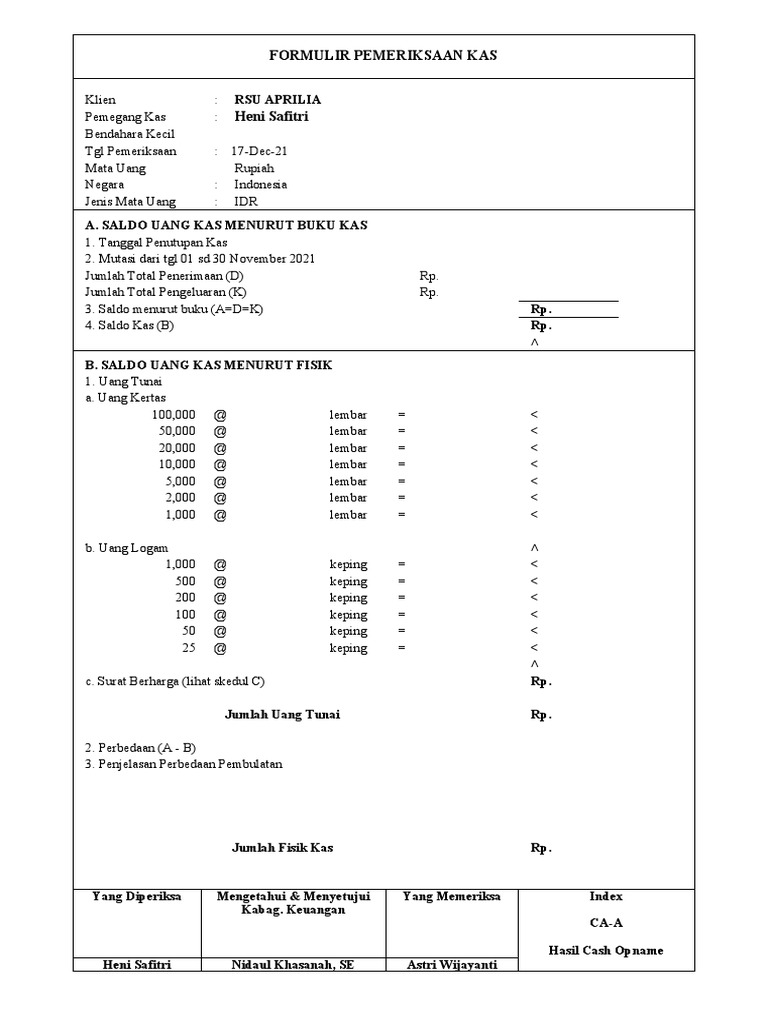 Formulir Pemeriksaan Kas | PDF