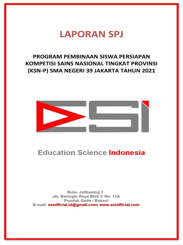 Cover Laporan SPJ Pembinaan Siswa KSN SMAN 39 | PDF