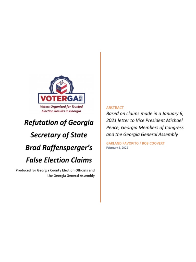 VOTERGA Raffensperger Congress Letter Refutation | Download Free PDF ...