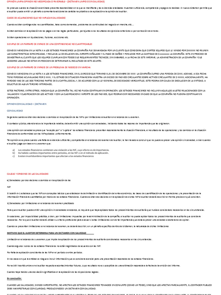 Opinión Limpia Opinion No Modificada O Favorable Pdf Contralor