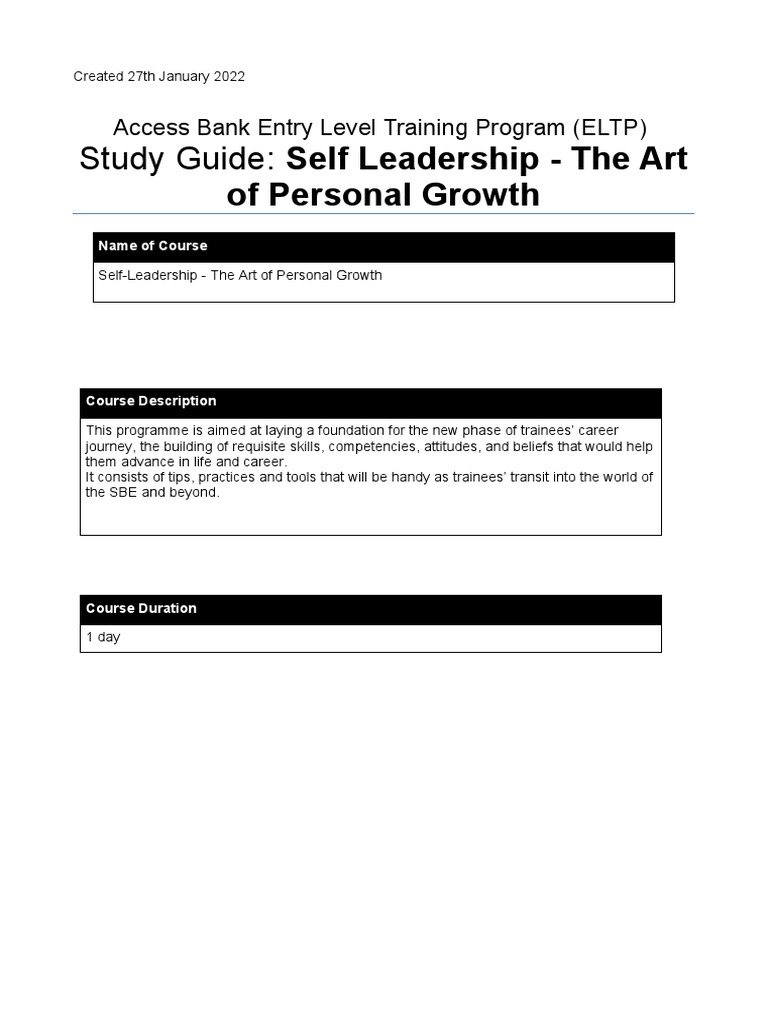 Self Leadership Study Guide - FV | PDF | Leadership | Mindset