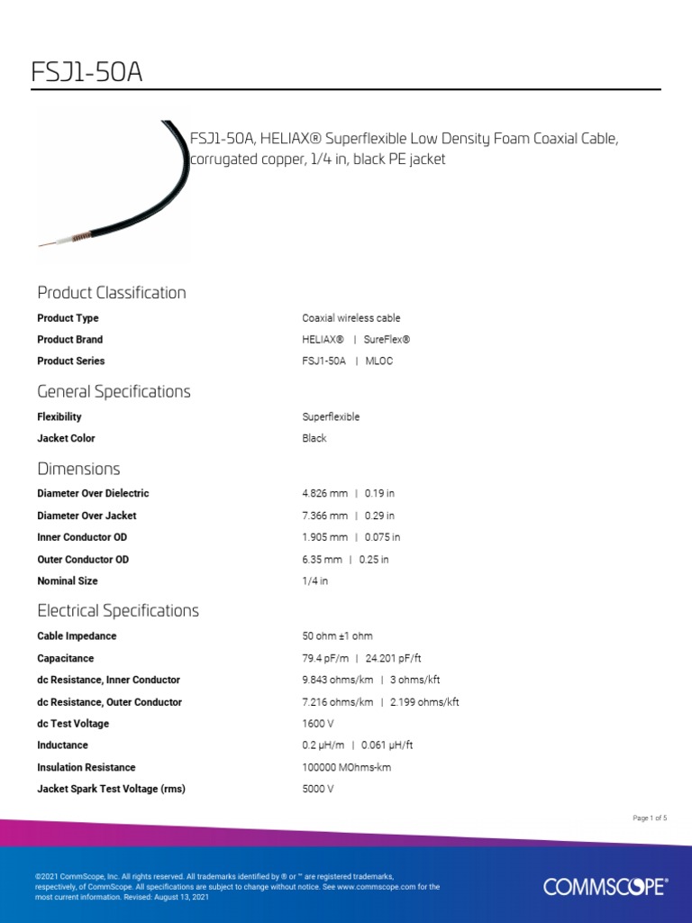 FSJ1-50A Product Specifications | PDF | Coaxial Cable | Force