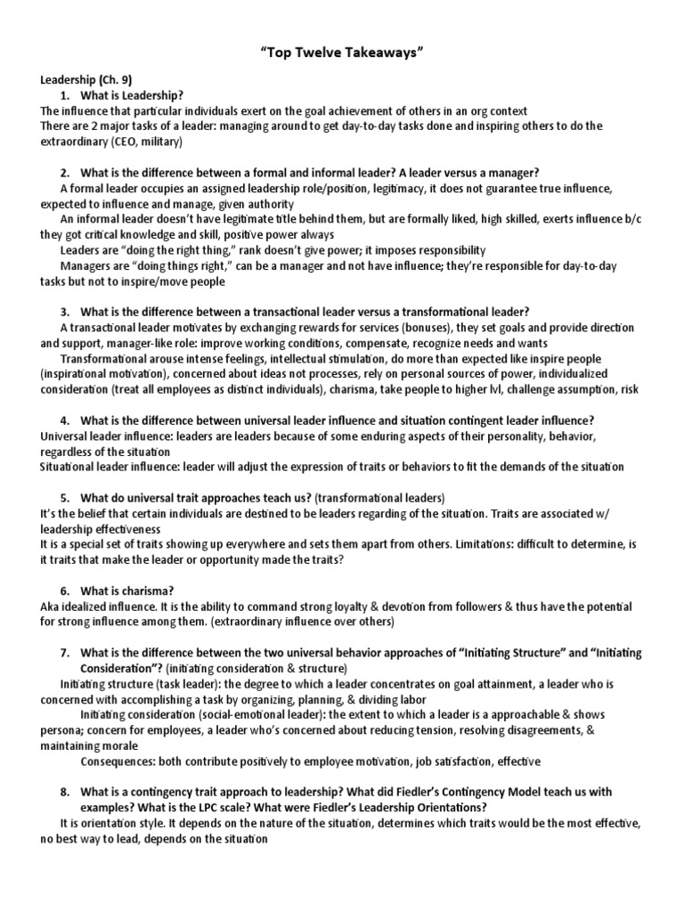 Top Twelve Takeaways For Leadership | PDF | Leadership | Power (Social ...