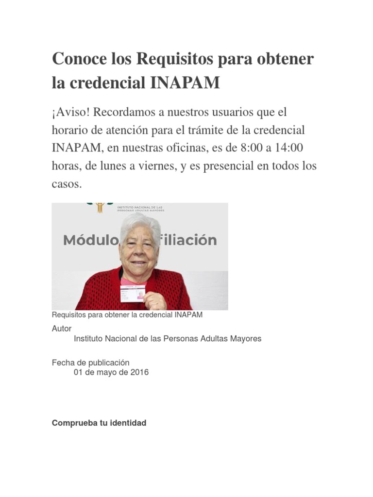 Conoce Los Requisitos para Obtener La Credencial INAPAM | PDF ...