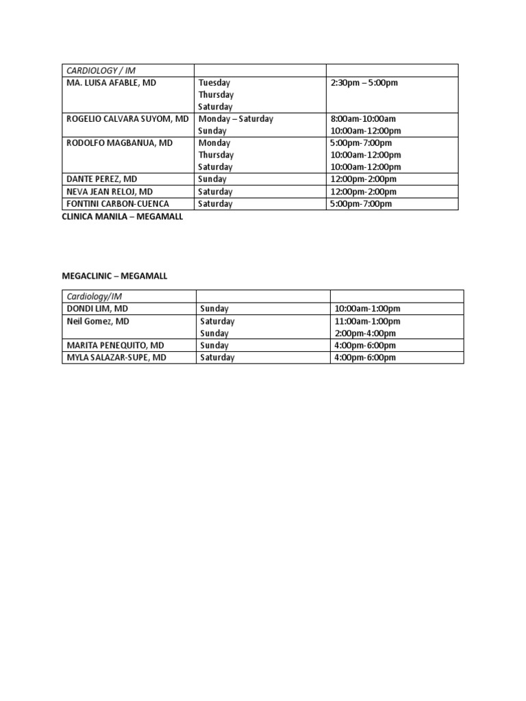 Cardiology / Im: Clinica Manila - Megamall | PDF