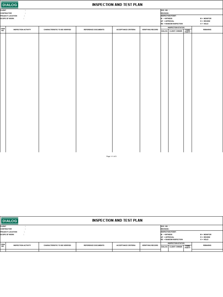 ITP Format | PDF | Pipe (Fluid Conveyance) | Materials