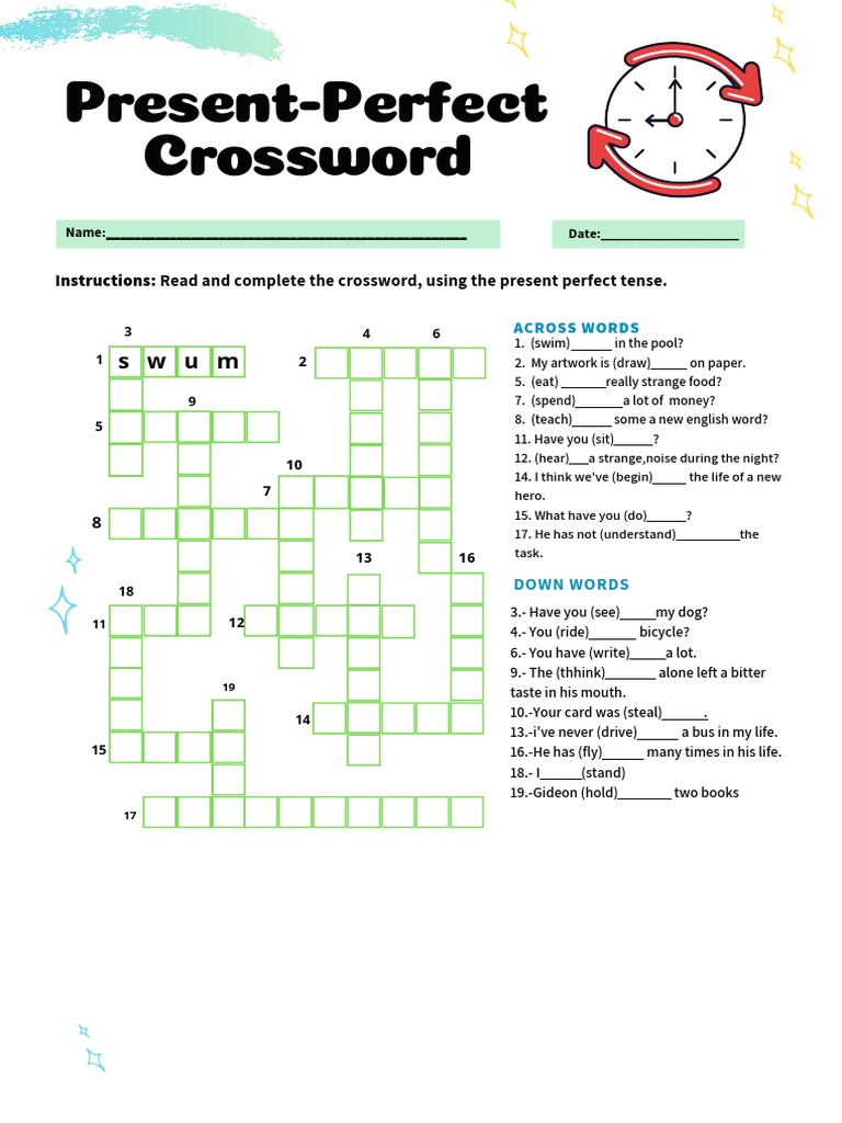 Present Perfect - Crossword | PDF