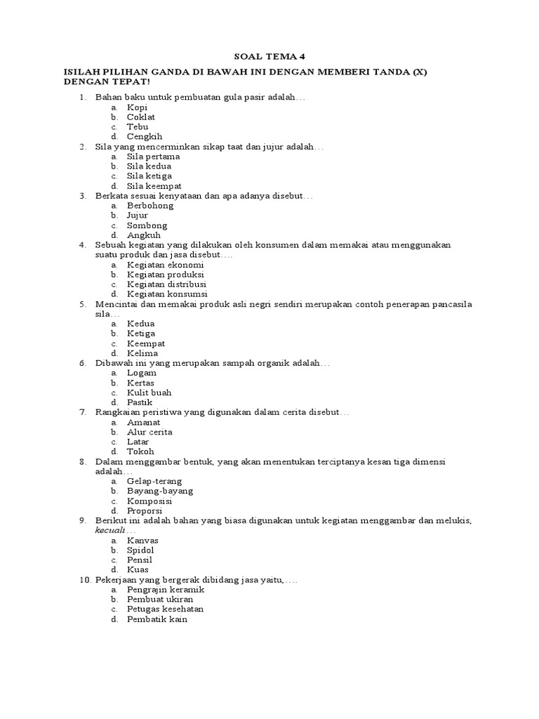 Soal Tema 4 | PDF | Griya & Taman