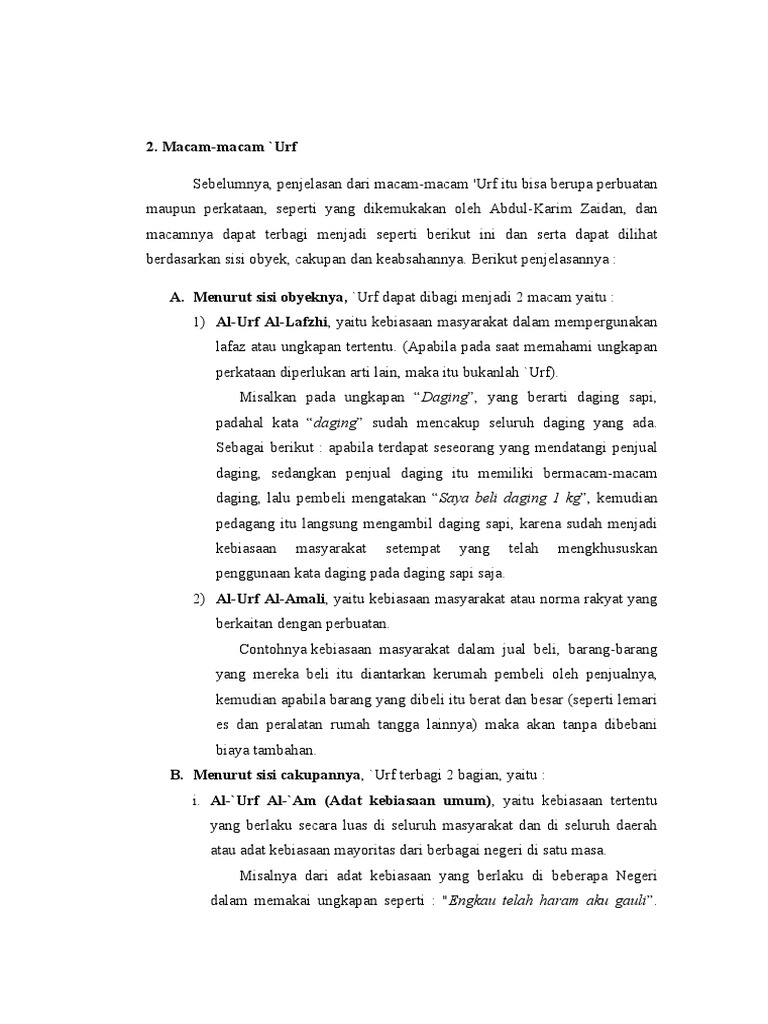 Macam Al-'Urf PUF | PDF