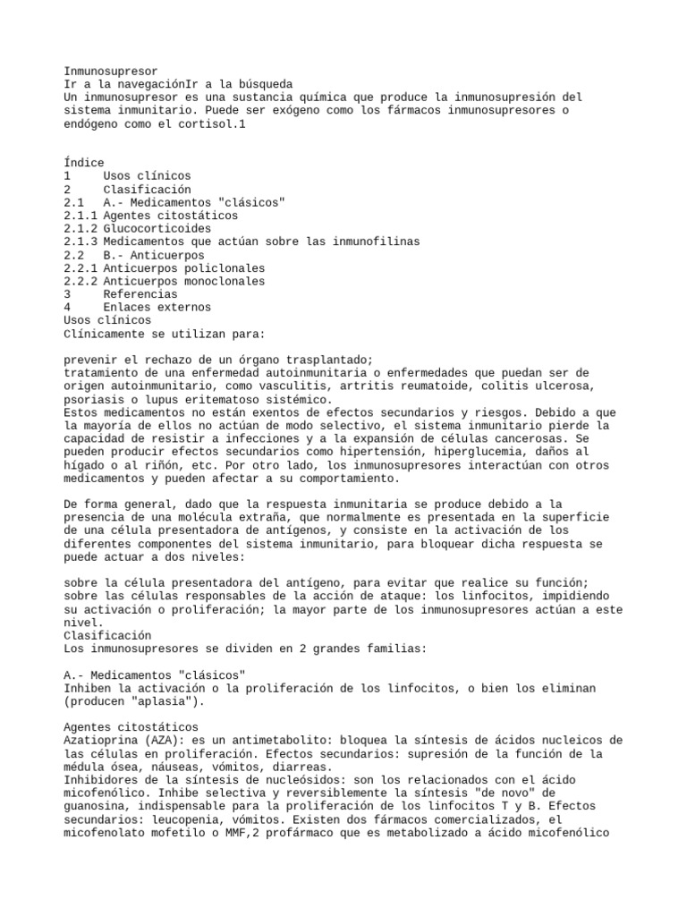 Inmunosupresor | PDF | Biología | Especialidades Medicas