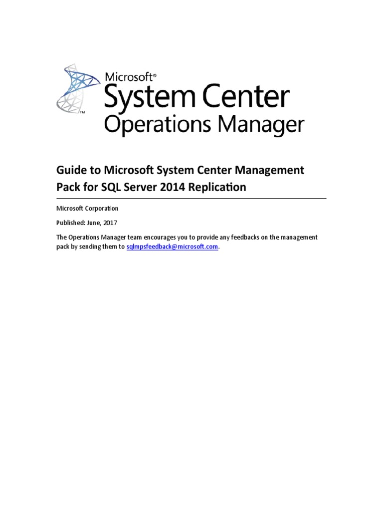 Guide To Microsoft System Center Management Pack For Sql Server 2014 Replication Pdf 