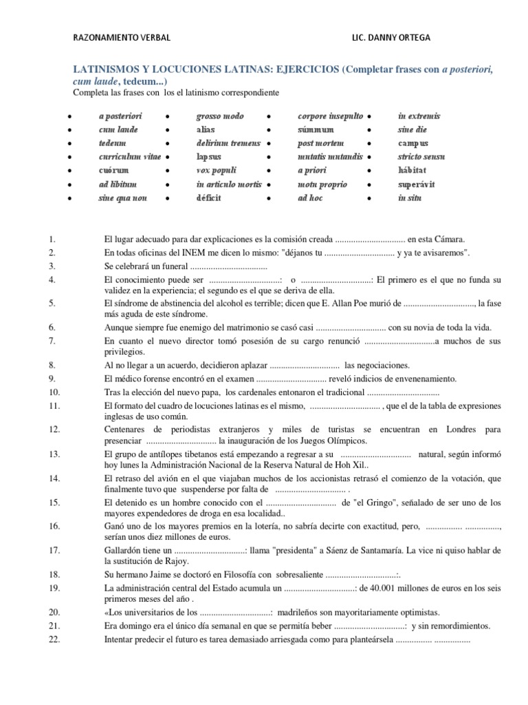 Latinismos y Locuciones Latinas Ejercicios | PDF | Libros para adolescentes