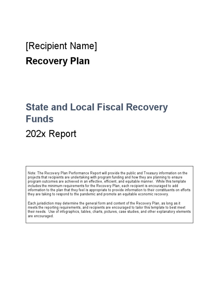 SLFRF Recovery Plan Performance Report Template | PDF | Infrastructure ...