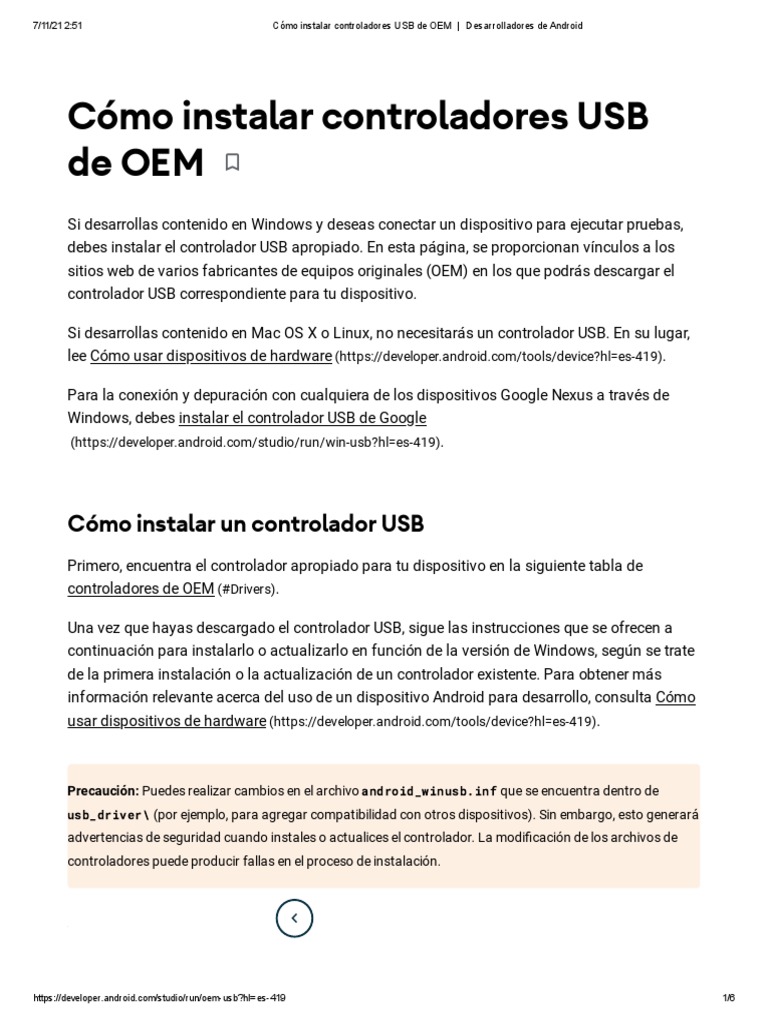 Instalación de controladores USB OEM | PDF | Android (sistema operativo ...