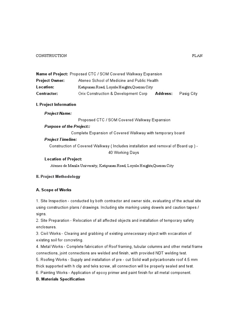 Expansion Covered Walkway Construction Plan | PDF | Building ...