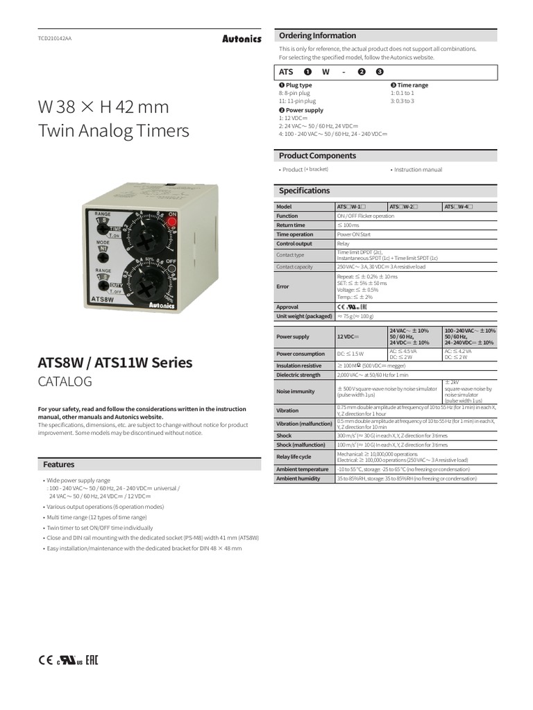 W 38 H 42 Mm Twin Analog Timers Ats8w Ats11w Series Download