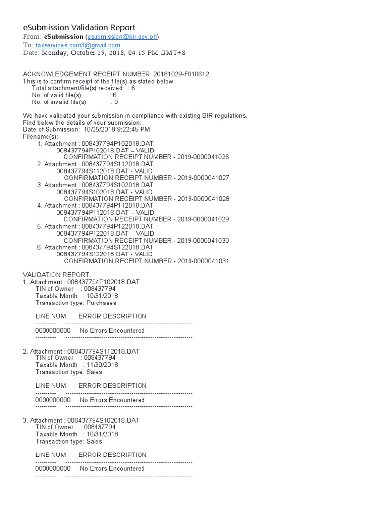 eSubmission Validation Report Summary | PDF | Computing | Receipt