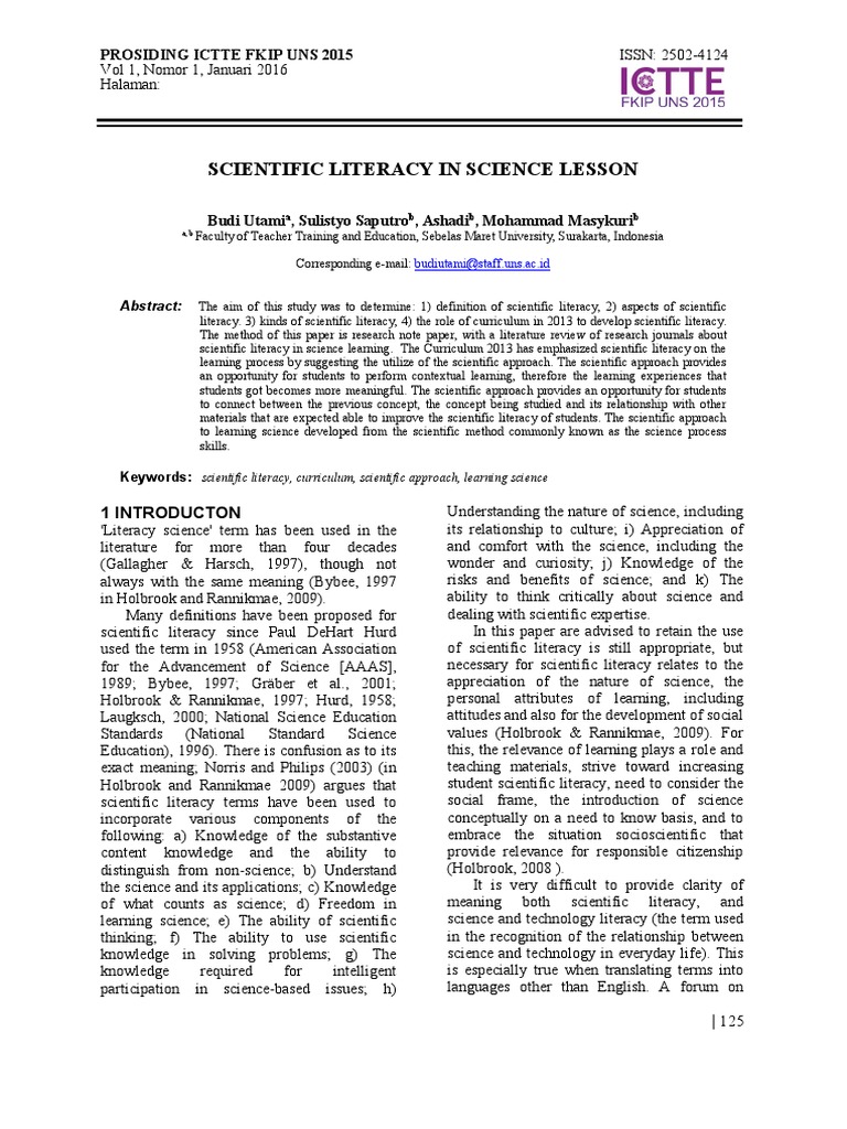 Scientific Literacy in Science Lesson | PDF | Science | Science Education