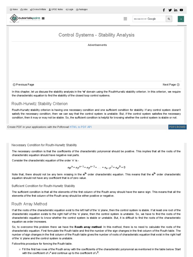 Routh-Hurwitz Method | PDF | Matrix (Mathematics) | Stability Theory