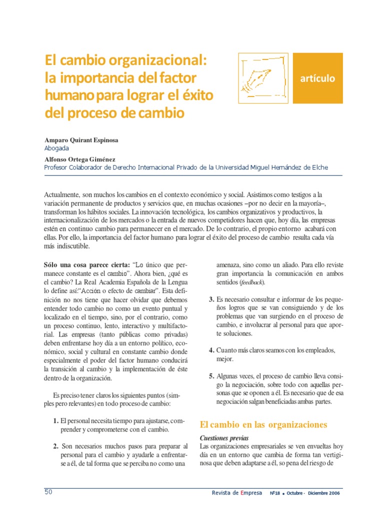 El Cambio Organizacional La Importancia Del Factor Humano para | PDF | Gestión del cambio | Business