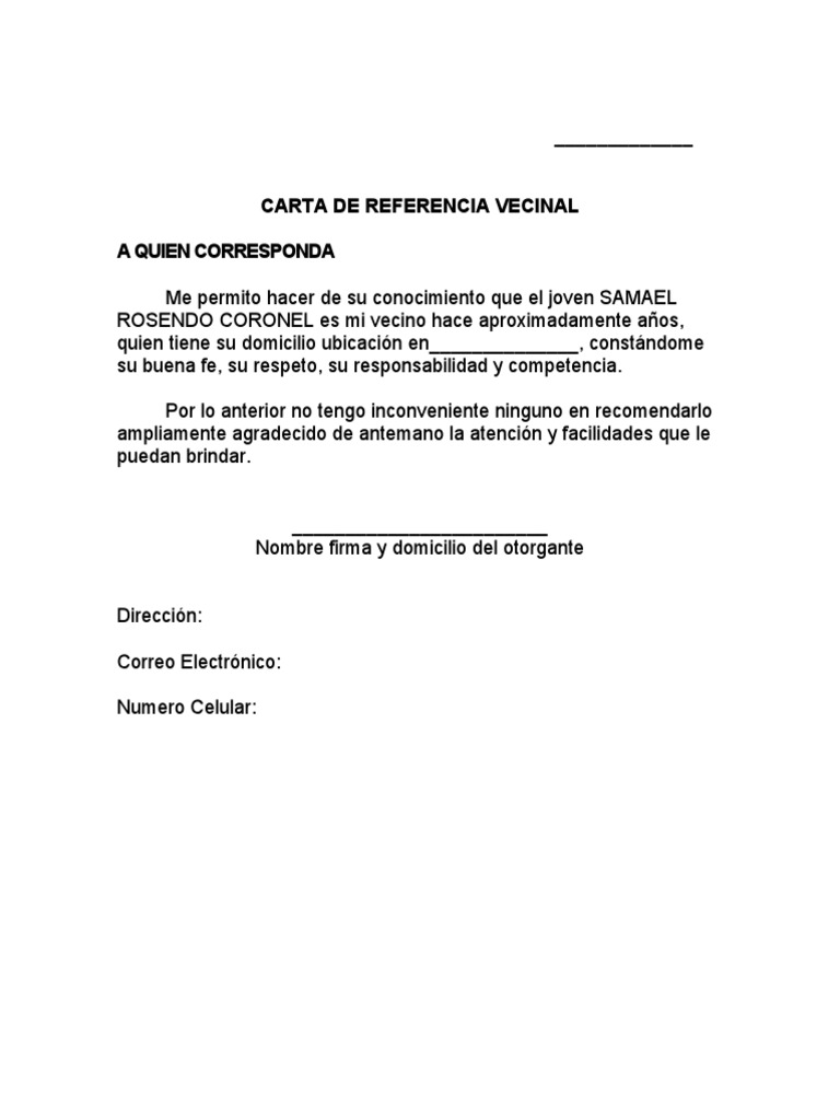 Carta de Referencia Vecinal | PDF