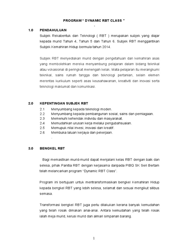 Kertas Kerja Bilik RBT SKSB 2022 | PDF