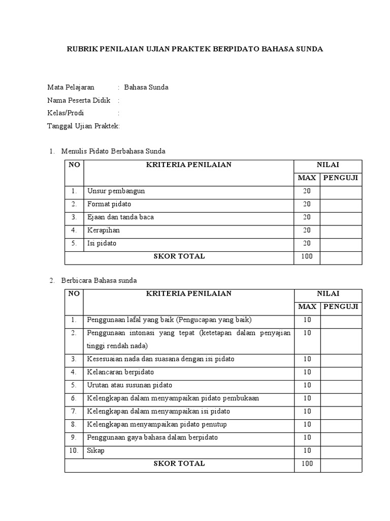 Rubrik Penilaian Pidato | PDF