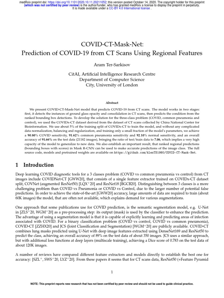 Paper 1 - COVID-CT-Mask-Net-Prediction of COVID-19 From CT Scans Using Regional Features | PDF ...