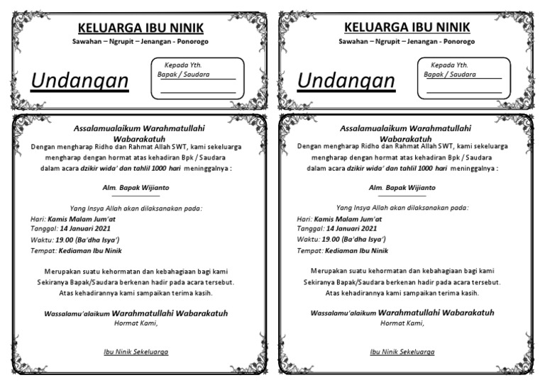 Undangan Dzikir Wida | PDF