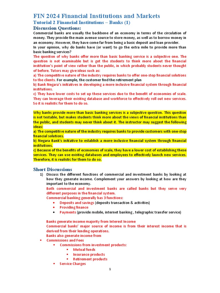 Tutorial 2 Answers | PDF | Loans | Investment Banking