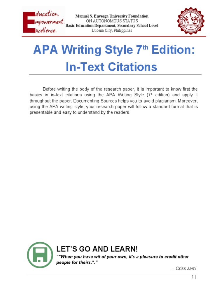 Guide to the Basics of APA Style In-Text Citations | PDF | Apa Style ...