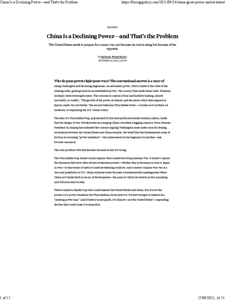 China Is A Declining Power-And That's The Problem | PDF | International ...