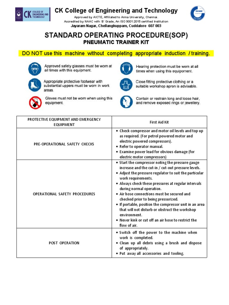 Standard Operating Procedure (Sop) : CK College of Engineering and Technology | PDF | Electric ...