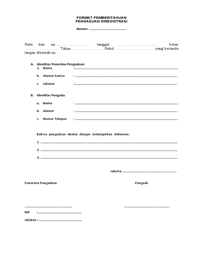 Format Registrasi Pengaduan | PDF